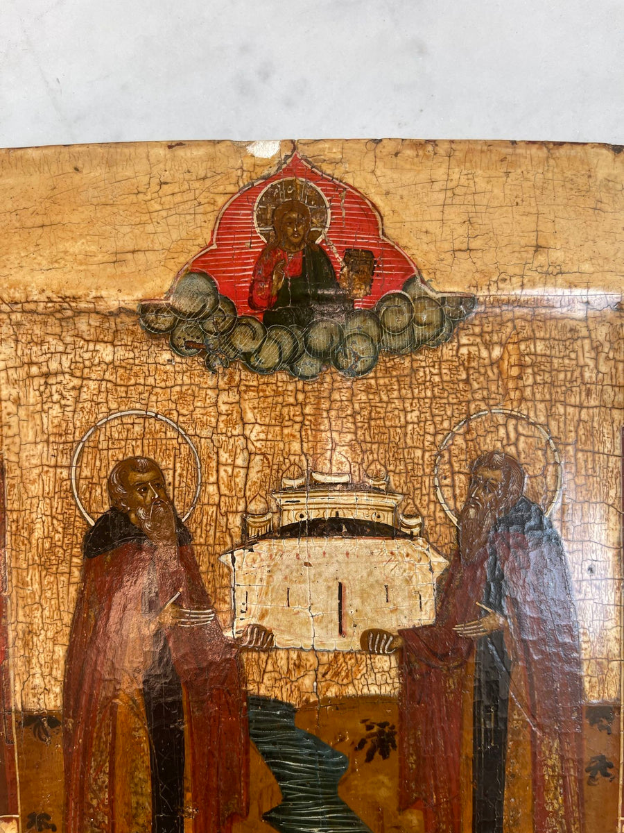 19th C. Russian Icon Depicting St. Zossima & St. Savaati of Solovetsk ...